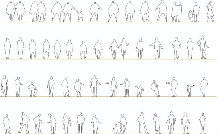 People Silhouettes CAD Blocks – Front View DWG Download - cadblock.org