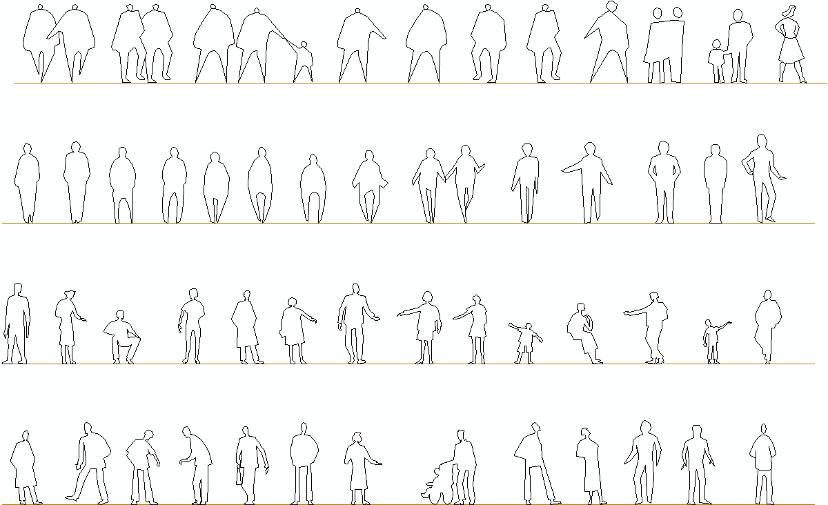 People Silhouettes CAD Blocks – Front View DWG Download - cadblock.org