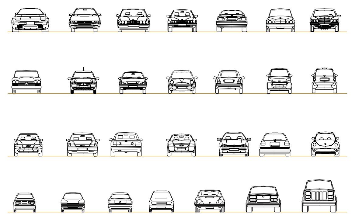 Cars Side View CAD Blocks (DWG Elevation Collection)